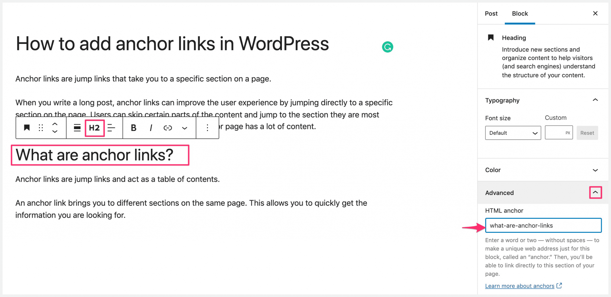 How to Easily Create Anchor Links in WordPress - Leanne Wong